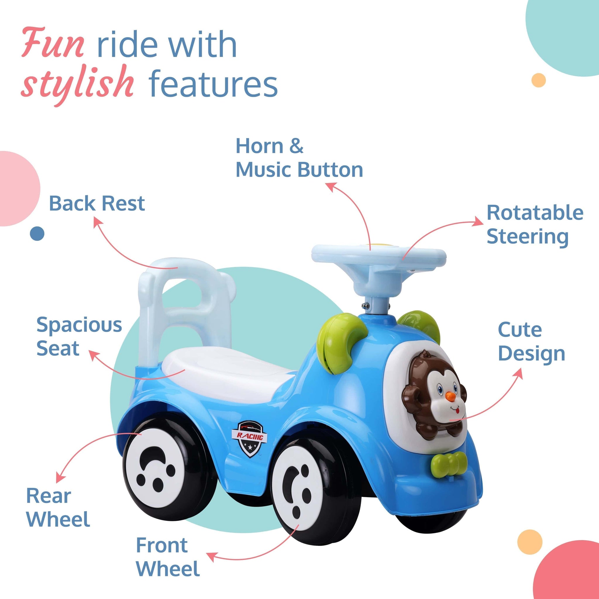 LuvLap Sunny Ride on & Car for kids with Music & Horn steering, Push ...